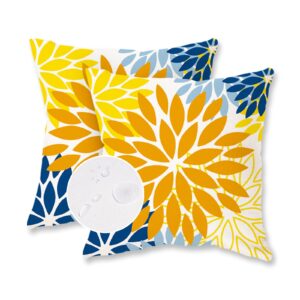 tajwe outdoor pillow covers 18x18 set of 2 waterproof spring summer decorative throw pillows yellow geometric cushion cases for patio furniture porch sofa couch decor