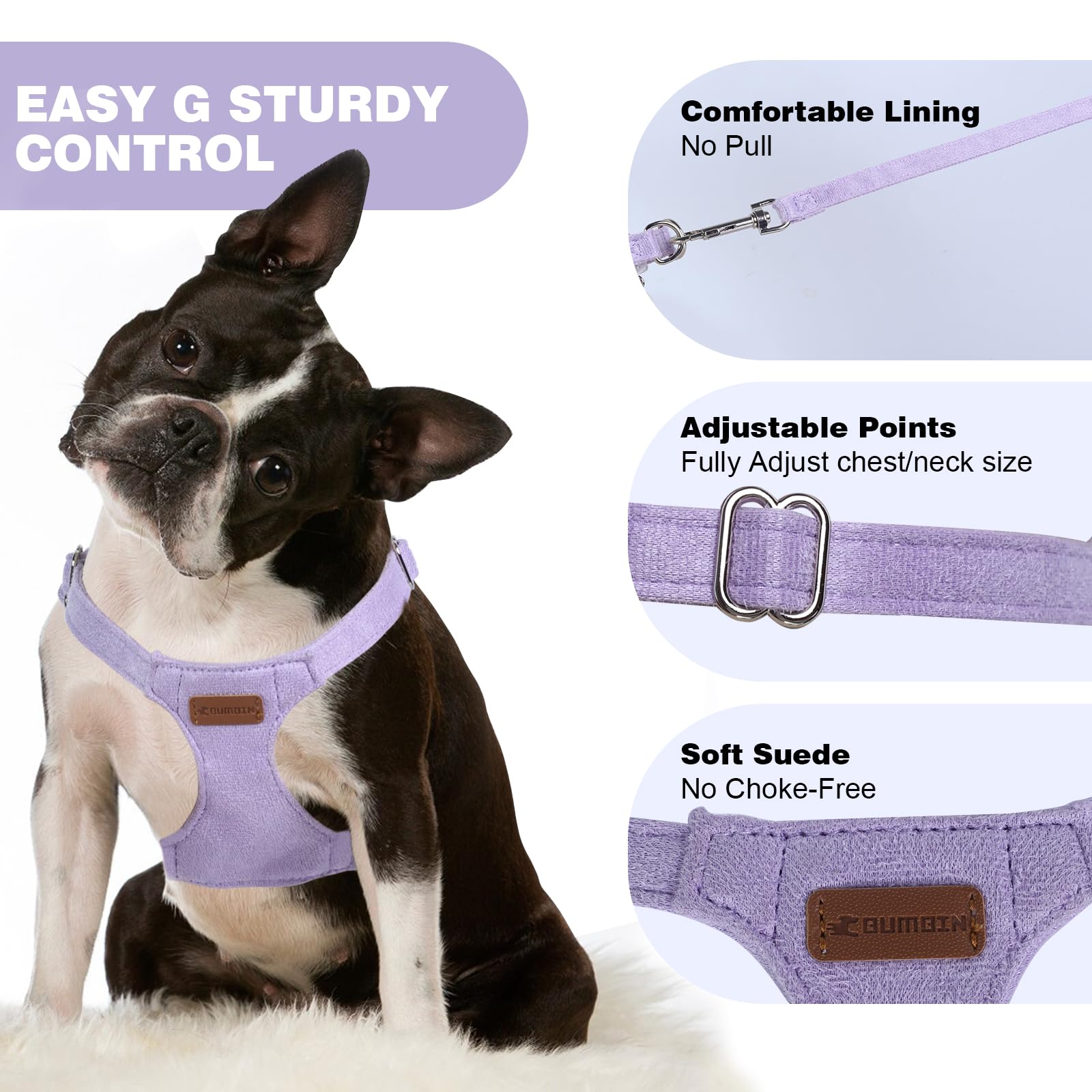 Dog Harness and Leash Set, XS No Pull Adjustable Puppy Harness with Multifunction Purple Dog Leash and Collar, Soft No Choke Escape Proof Pet Harness Vest for Small Dogs and Cats (Purple, XS)