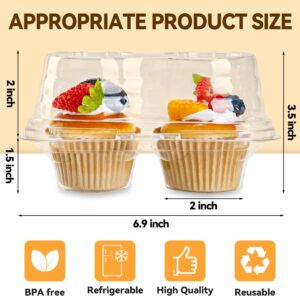 NPLUX 2 Count Cupcake Containers 50 Pack Cupcake Holders with Detachable Tall Dome Lids Clear Plastic Stackable Cupcake Boxes for 100 Cupcakes, BPA Free, Standard Size