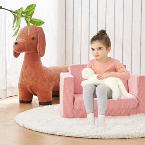 Kids Folding Sofa Chair Couch Foam Filled Lounge Toddler Chair Couch Cuddly Corduroy Comfy Bean Bag Chair Couch for Boys and Girls Pink 1-4T