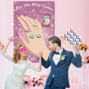 Hxezoc Pin The Ring On The Bride Game with 48 Pcs Rings, Large Bridal Party Games Poster for Bachelorette Party, Bridal Shower, Wedding Party, Birthday Party, Carnival Party Supplies