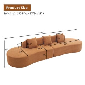 GNIXUU 130.5" Oversized Curved Sofa for Living Room, Modern Minimalist Sectional Sofa Comfy Cloud Couch with 3 Pillows, Terrycloth Fabric Large 4-Seater Sofa, No Assembly, Orange