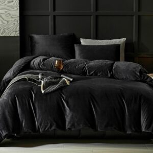 warmdern black velvet duvet cover king size flannel duvet cover bedding sets, 3pcs ultra soft luxury textured modern crystal velvet duvet covers with zipper closure(black, king)