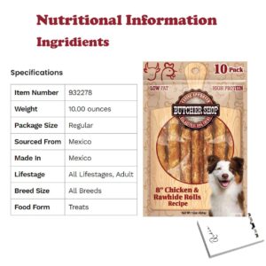 Butcher Shop Dot Treats Variety Pack of - Butcher Shop Collagen 8-in Chicken Twisted Roll Recipe Dog Jerky Treat, 9.88-oz Bag and Butcher Shop 8-in Chicken & Rawhide Rolls Recipe Dog Treat, 10-oz Bag