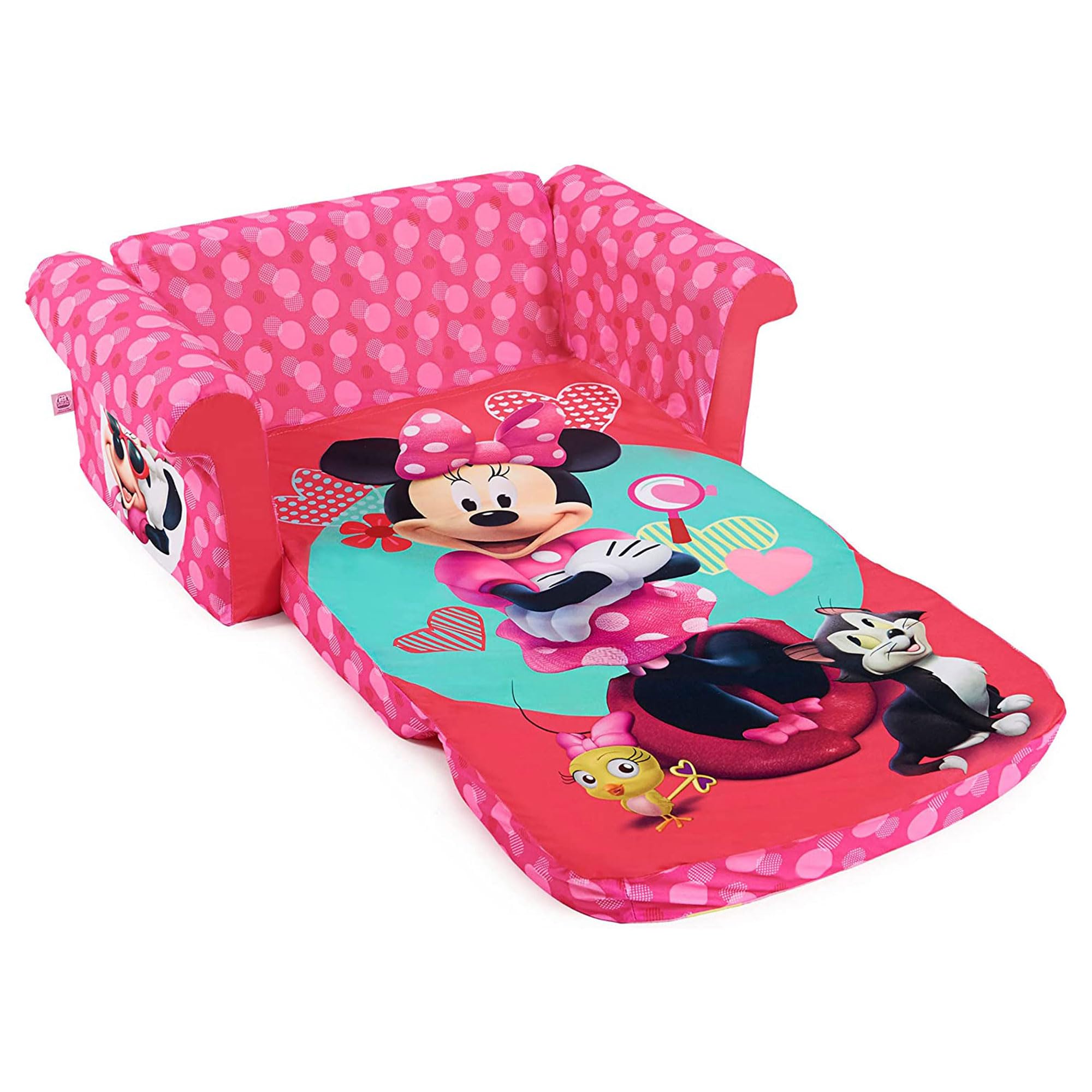 MARSHMALLOW Furniture 2 in 1 Kids Couch, Extendable Sleeper Toddler Couch, Reversible Toddler Chair for Lounging and Sleeping, Minnie Mouse (2 Pack)