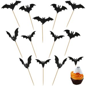 12 pcs halloween cupcake toppers, halloween bat cake decorations, halloween cupcake decorations, black glitter bat, halloween cupcake picks for halloween theme party, bat birthday, baby shower