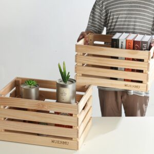 WUERMU Wooden Crates are Suitable for Storage, Milk Crates, Wine Crates, toy Crates, Display and Decoration, Camping, and Other Purposes. They are Sturdy and Durable, set of 2 Length of 17.7 inches.