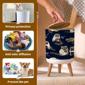 PHAIBHKERP Trash Can with Lid Raccoon Cute Fluffy Forest Animal Pattern Garbage Can Round Waste Bin Press Cover Dog Proof Wastebasket for Kitchen Bathroom Living Room Nursery 1.8gal