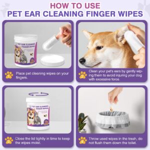 65pcs Pet Ear Cleaning Finger Wipes Cat Dog Ear Wipes Cleaner Cat and Dog Care Remove Earwax Debris Deodorize Relieve Ear Itching and Inflammation Non-Irritating Easy to Use Plant Fragrance