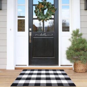 PIXFAIRY Buffalo Plaid Area Rug - 27.5x43 Inches, Black and White Checkered, Washable Cotton, Ideal for Front Porch, Kitchen, Entryway, Patio, Bathroom