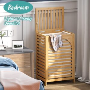 Laundry Hamper, 22.5 Gallon (85L) Bamboo Wood Clothes Laundry Basket with Lid and Handles, Removable Liner (Natural)