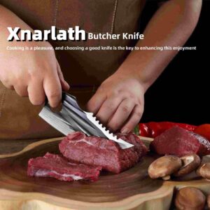 Xnarlath Butcher Chef Knife for Meat Cutting，High Carbon Steel Meat Cleaver Processing,Hand Forged Caveman Viking Knife with Sheath，Outdoor BBQ Camping Knife (6.5in butcher knife)