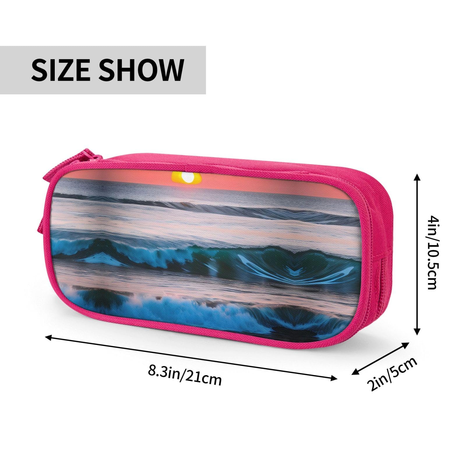 ZEEHXQ Sunset And Sunrise With Ocean Sea Waves Print Large Pencil Case Pouch With Zipper,Adults Office Stationery Travel Makeup Bag, Pink, RXZER23