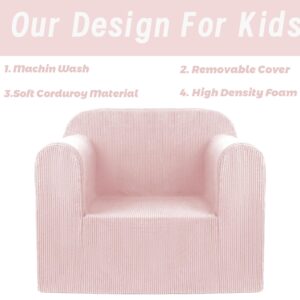 Gurxien Toddler Corduroy Couch Thick Foam Bean Bag Chair Snuggle-Soft Armchair Kids Soft Cuddly Reading Fuzzy Baby Chair Suit for 1-6 T Light Pink