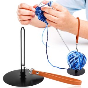 xangnier portable wrist yarn holder with leather wristlet strap,stainless steel yarn ball holder for crocheting on the go,yarn storage organizer knitting supplies crochet accessories