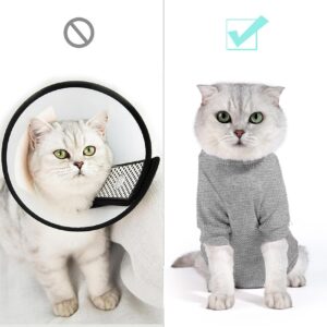 Dotoner Cat Surgery Recovery Suit for Female Male Anti-Licking Pet Surgical Pajamas Long Sleeve Prevent Shedding Cat Spay Recovery Suit&E Collar Alternative Bodysuit for Cats