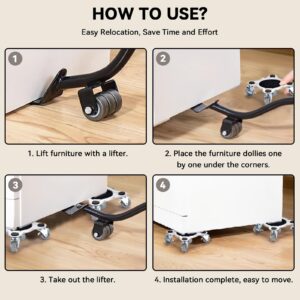 CypherCore Furniture Dolly with 5 Wheels Heavy Duty, Moving Dolly with Lifter Tool 1600 LBS Load Capacity, Carbon Steel Panel Easy Sliders Dolly for Moving Appliances, Sofa, Tables, Refrigerators