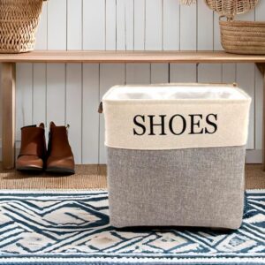 Shoe Storage Bin and Organizer for Hallway, Entryway or Mudroom. Space saver for many pairs of footware to store in one stylish container.