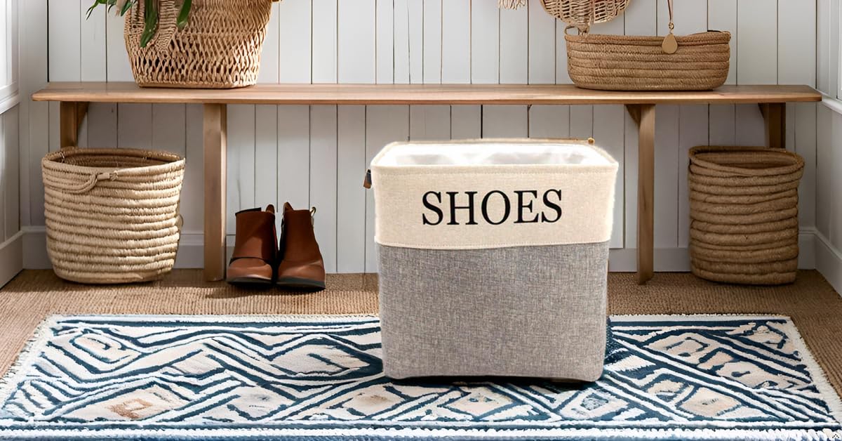 Shoe Storage Bin and Organizer for Hallway, Entryway or Mudroom. Space saver for many pairs of footware to store in one stylish container.