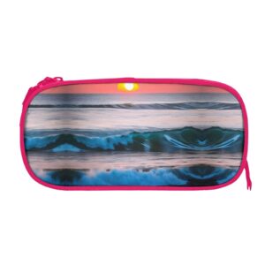 ZEEHXQ Sunset And Sunrise With Ocean Sea Waves Print Large Pencil Case Pouch With Zipper,Adults Office Stationery Travel Makeup Bag, Pink, RXZER23