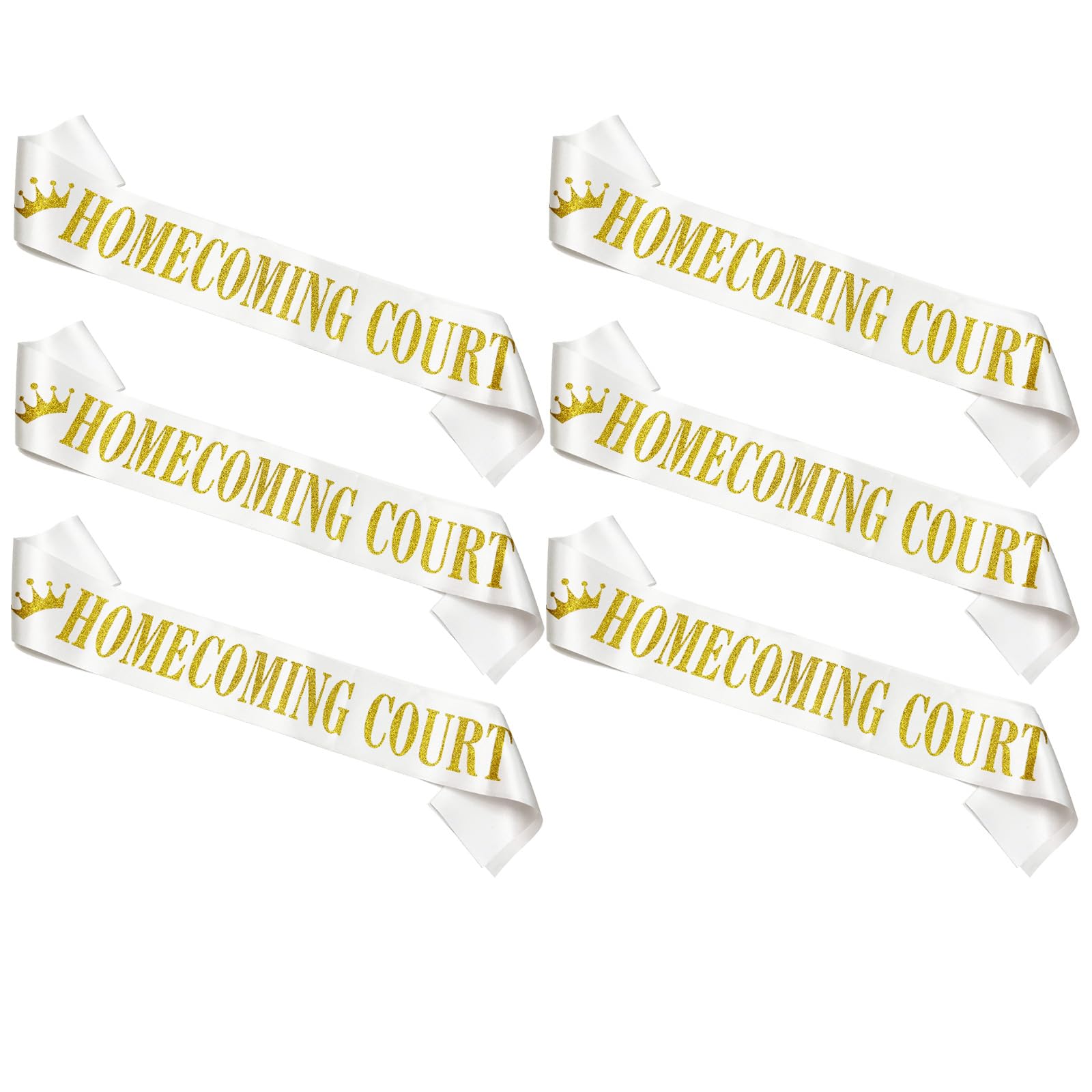 Ashaqshnglee Homecoming Court Sashes Bulk 6 pack, Gold Glitter Letter Sashes for Pageants Homecoming Party School Dance Graduation Party Favors Decorations Accessories,White