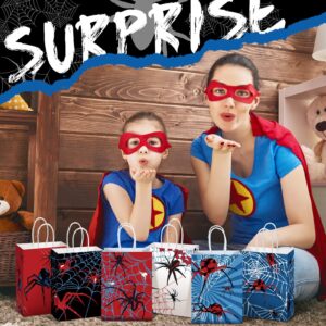 Epakh 24 Pcs Spider Party Favors Bags with Handles Spider Birthday Party Decorations Double Sided Spider Web Printed Goodie Candy Bags for Kids Boys Spider Party Favors(Black, Red, blue,Classic)