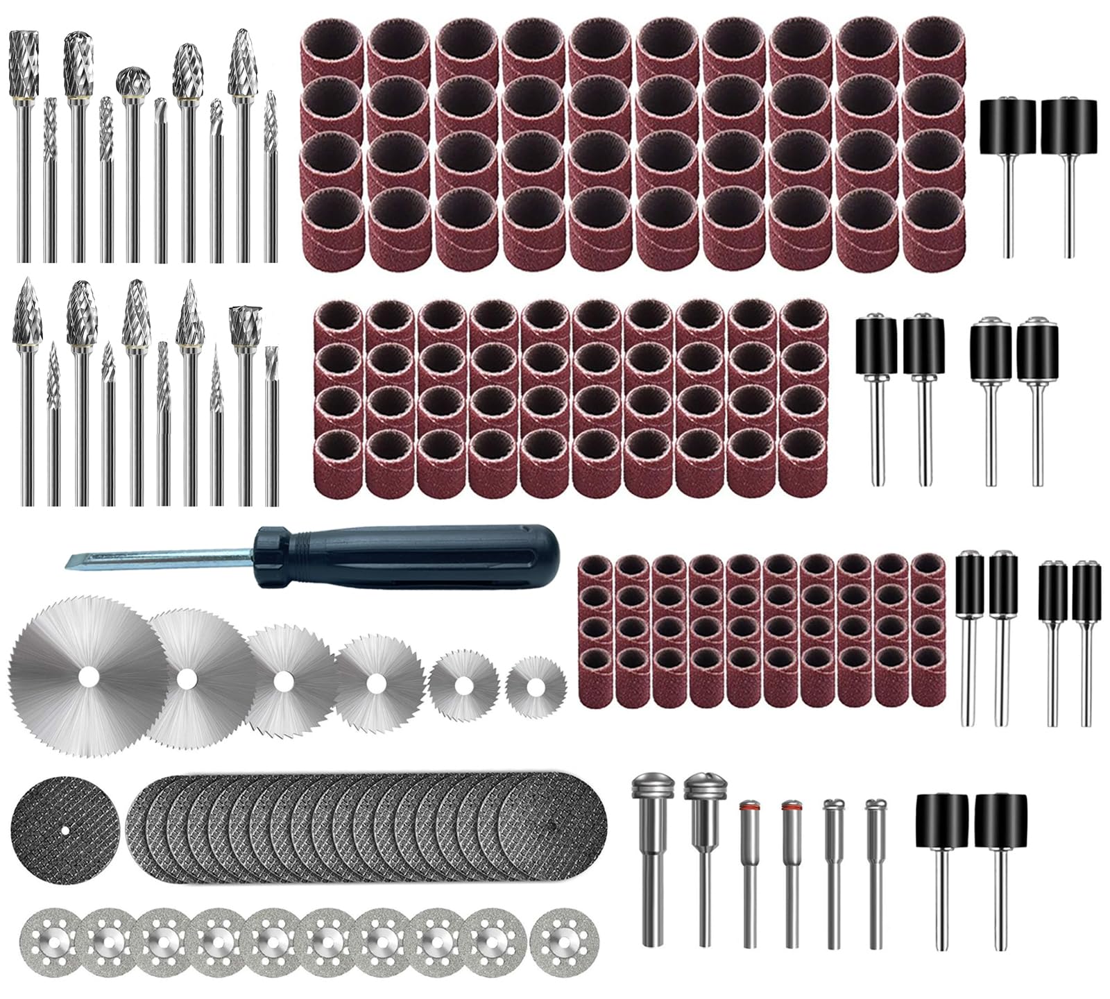 CAROTUPY Tungsten Carbide Burr Set 1/8" Shank，Die Grinder Bits with Sanding Drums and Cutting Wheel Set, 195Pcs Pratical Sanding Bits Kit for Metal, Wood, Plastic, Glass