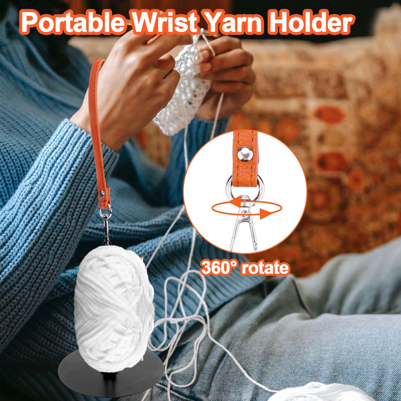 XANGNIER Portable Wrist Yarn Holder with Leather Wristlet Strap,Stainless Steel Yarn Ball Holder for Crocheting on The Go,Yarn Storage Organizer Knitting Supplies Crochet Accessories