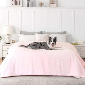 pethur waterproof dog blanket for bed, dog blankets for large dogs washable, soft flannel pet blanket for couch, reversible dog bed cover, 60"x80", light pink