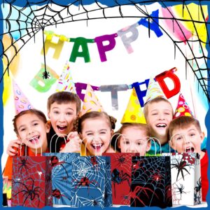 Epakh 24 Pcs Spider Party Favors Bags with Handles Spider Birthday Party Decorations Double Sided Spider Web Printed Goodie Candy Bags for Kids Boys Spider Party Favors(Black, Red, blue,Classic)