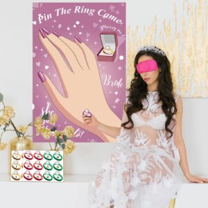 Hxezoc Pin The Ring On The Bride Game with 48 Pcs Rings, Large Bridal Party Games Poster for Bachelorette Party, Bridal Shower, Wedding Party, Birthday Party, Carnival Party Supplies