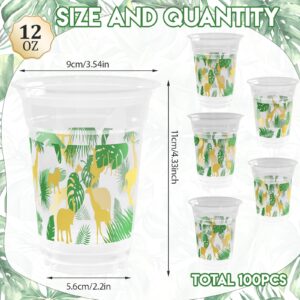 ZCPTZ 100 Pcs Jungle Safari Animals Cups 12oz Wild Animals Theme Party Disposable Plastic Cups for Jungle Safari Animals Birthday Party Supplies Baby Shower Decorations