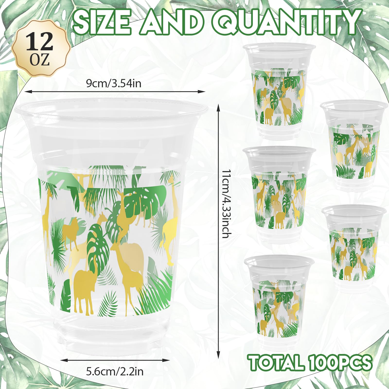 ZCPTZ 100 Pcs Jungle Safari Animals Cups 12oz Wild Animals Theme Party Disposable Plastic Cups for Jungle Safari Animals Birthday Party Supplies Baby Shower Decorations