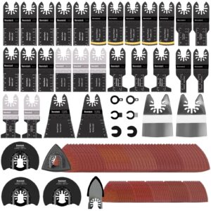 revvstark 130 pcs oscillating saw blades set, arc edge multitool blades for cutting wood/metal/plastic with sandpaper, quick release design compatible with dremel, dewalt, craftsman, ryobi, milwaukee