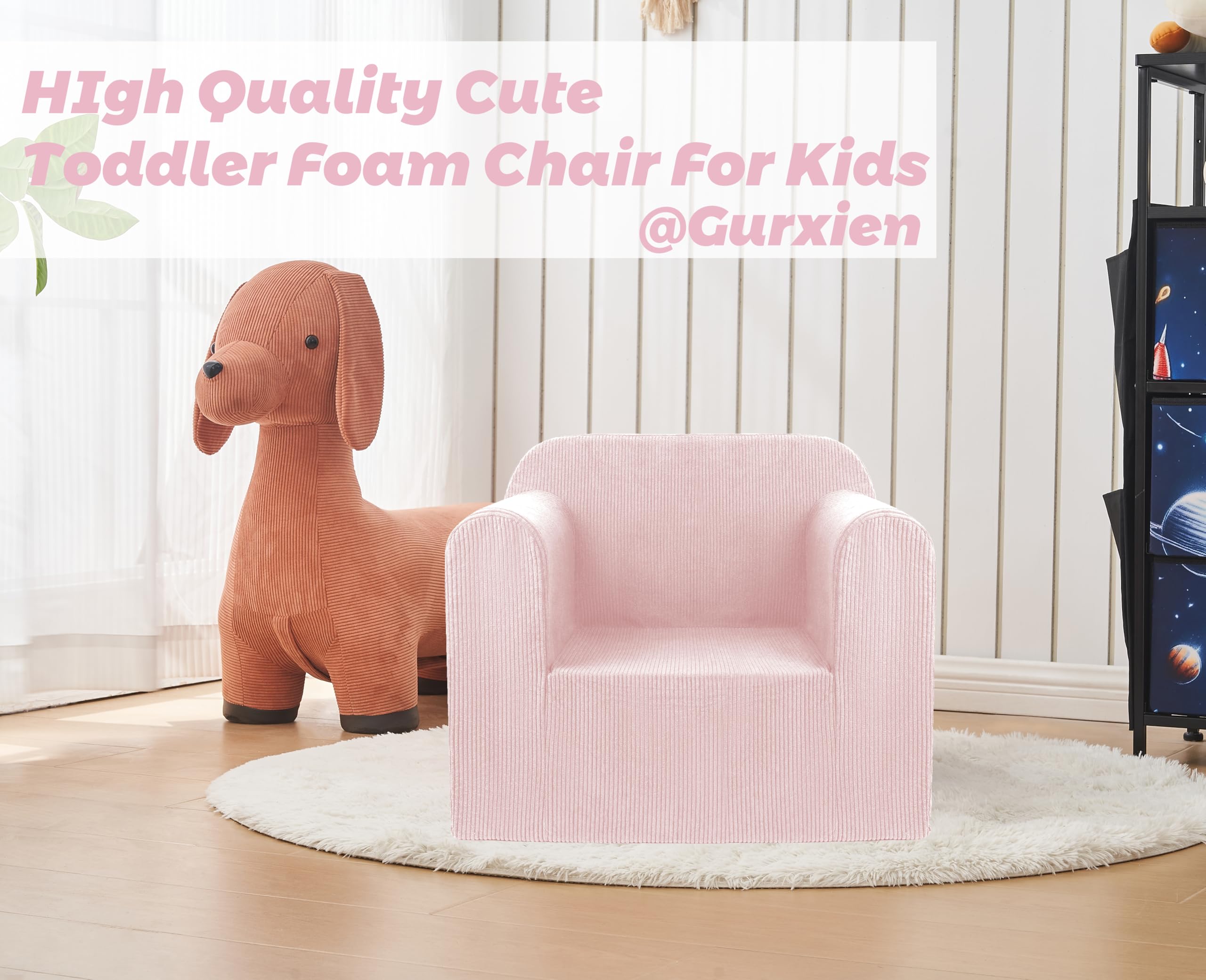 Gurxien Toddler Corduroy Couch Thick Foam Bean Bag Chair Snuggle-Soft Armchair Kids Soft Cuddly Reading Fuzzy Baby Chair Suit for 1-6 T Light Pink