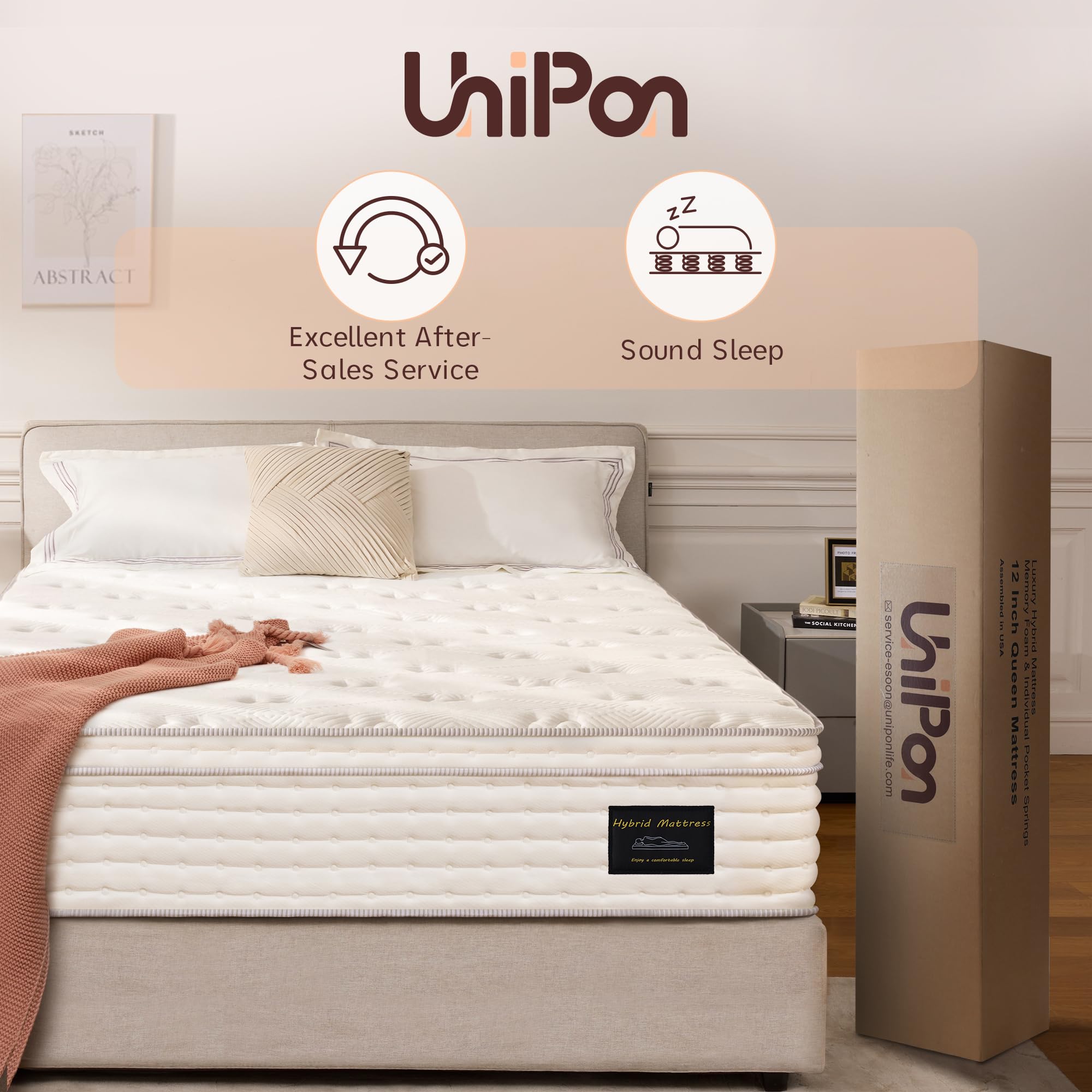 UniPon King Size Mattress, 14 Inch King Hybrid Mattress with Gel Memory Foam, Bed Mattress Extra Lumbar Support for Pressure Relief