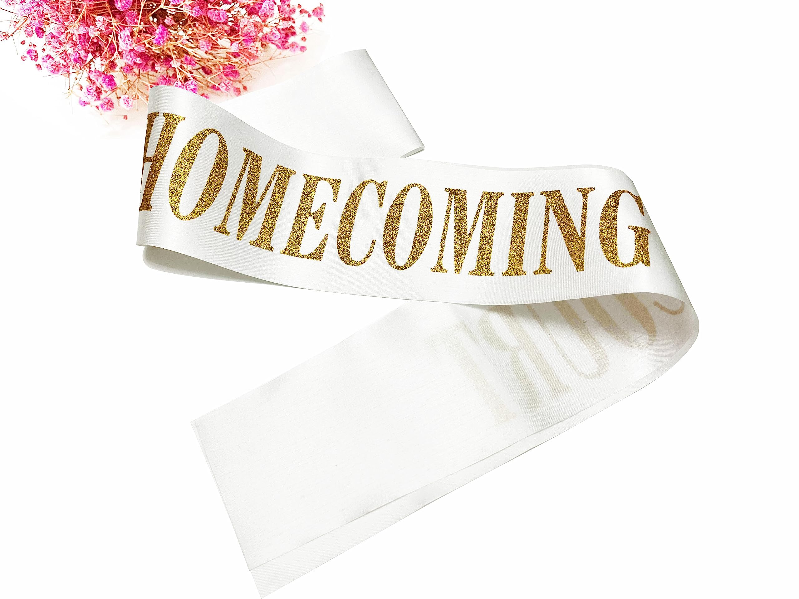 Ashaqshnglee Homecoming Court Sashes Bulk 6 pack, Gold Glitter Letter Sashes for Pageants Homecoming Party School Dance Graduation Party Favors Decorations Accessories,White