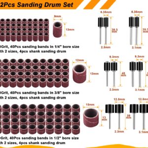 CAROTUPY Tungsten Carbide Burr Set 1/8" Shank，Die Grinder Bits with Sanding Drums and Cutting Wheel Set, 195Pcs Pratical Sanding Bits Kit for Metal, Wood, Plastic, Glass