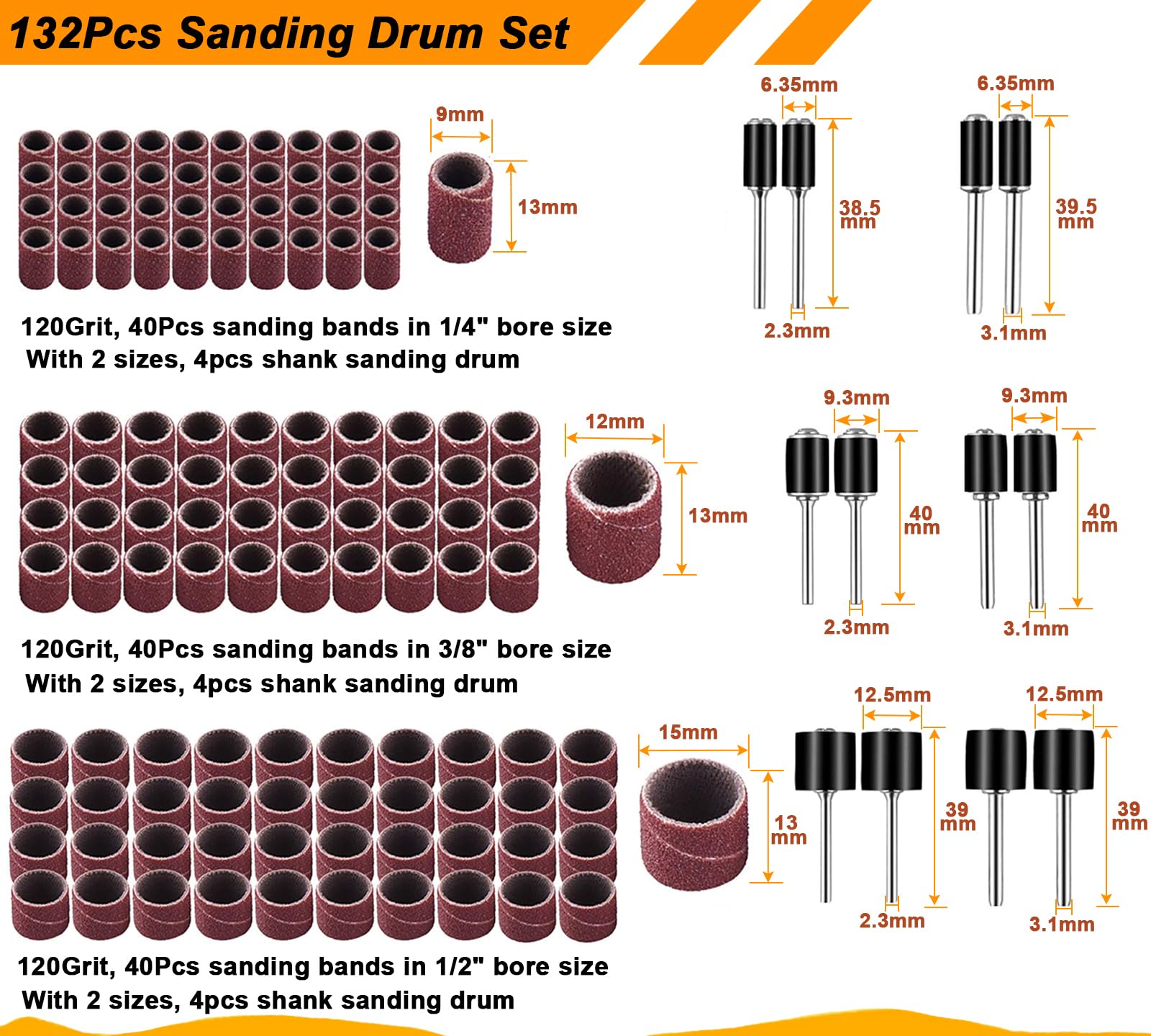 CAROTUPY Tungsten Carbide Burr Set 1/8" Shank，Die Grinder Bits with Sanding Drums and Cutting Wheel Set, 195Pcs Pratical Sanding Bits Kit for Metal, Wood, Plastic, Glass