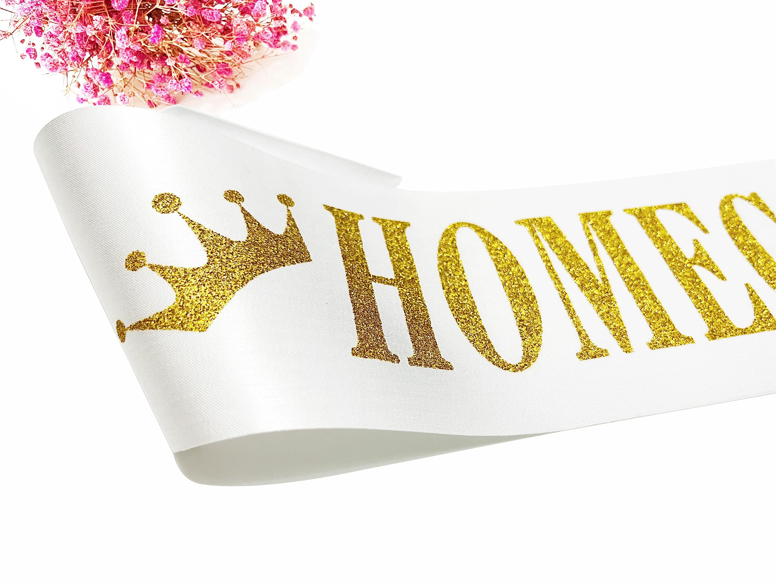 Ashaqshnglee Homecoming Court Sashes Bulk 6 pack, Gold Glitter Letter Sashes for Pageants Homecoming Party School Dance Graduation Party Favors Decorations Accessories,White