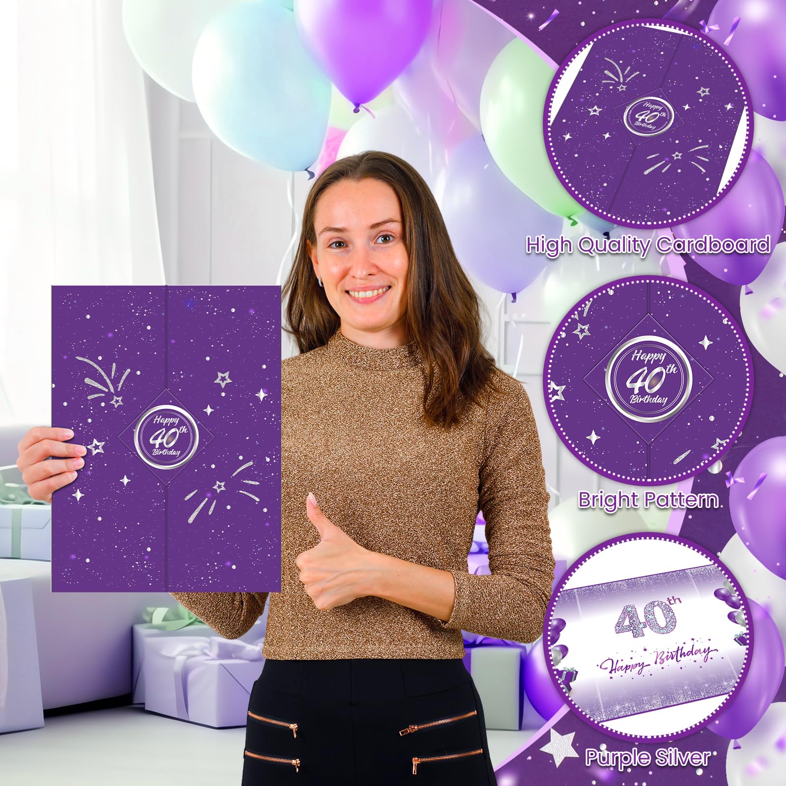 40th Birthday Decorations for Women Purple Silver Happy 40th Birthday Signature Guest Book Alternative for Women Men 40th Birthday Anniversary Party Gifts Supplies Favor Decor Greeting Card Creative