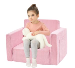 kids folding sofa chair couch foam filled lounge toddler chair couch cuddly corduroy comfy bean bag chair couch for boys and girls pink 1-4t