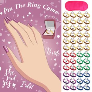 hxezoc pin the ring on the bride game with 48 pcs rings, large bridal party games poster for bachelorette party, bridal shower, wedding party, birthday party, carnival party supplies