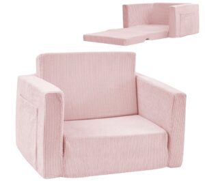 kids folding sofa chair couch foam filled lounge toddler chair couch cuddly corduroy comfy bean bag chair couch for boys and girls light pink 1-4t