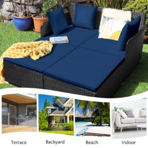 Salches Outdoor Rattan Daybed, Navy