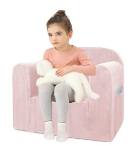 gurxien toddler corduroy couch thick foam bean bag chair snuggle-soft armchair kids soft cuddly reading fuzzy baby chair suit for 1-6 t light pink