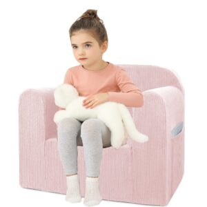 Gurxien Toddler Corduroy Couch Thick Foam Bean Bag Chair Snuggle-Soft Armchair Kids Soft Cuddly Reading Fuzzy Baby Chair Suit for 1-6 T Light Pink