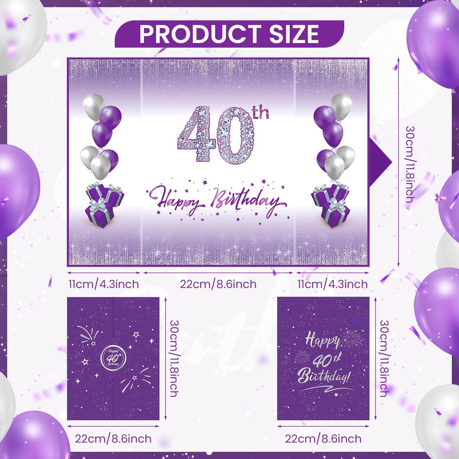 40th Birthday Decorations for Women Purple Silver Happy 40th Birthday Signature Guest Book Alternative for Women Men 40th Birthday Anniversary Party Gifts Supplies Favor Decor Greeting Card Creative