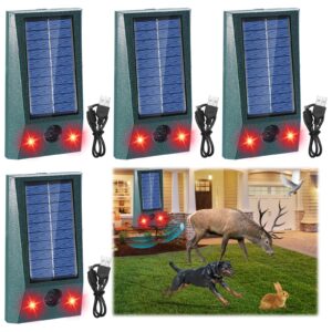 qualirey 4 pcs solar ultrasonic animal repeller outdoor mouse repellent devices with strobe flashing light waterproof solar animal repeller for wolves, dog, deer, yard garden