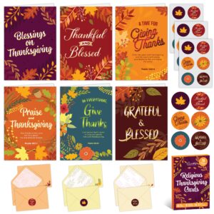 decorably 18 pack foiled religious thanksgiving cards with envelopes & stickers - 6 designs with printed message inside christian thanksgiving cards pack, 5x7in happy thanksgiving cards religious